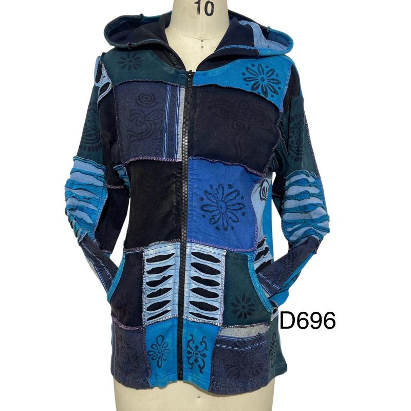 Cotton Razor Cut Block Print Denim Blue Jacket